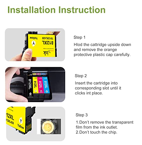 812XL Ink Cartridges Remanufactured Replacement for Epson 812 812 XL Ink Cartridges for WF-7840 WF-7820 WF-7310 EC-C7000 Printer (2 Black)