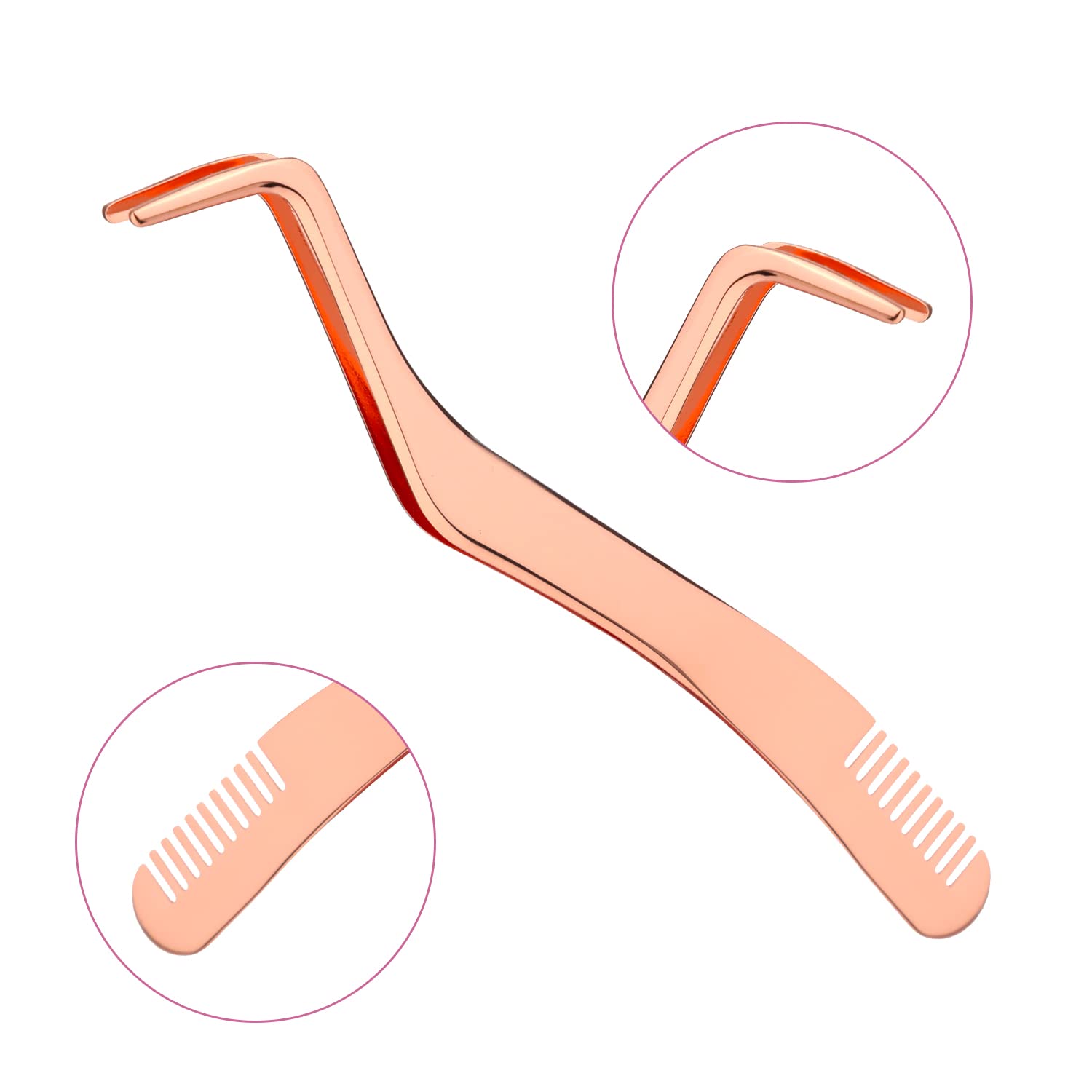 2pcs Lash Tweezers Set, Stainless Steel Upgraded 2 in 1 Lash Extension Tweezers with Comb Eyelash Applicator for Volume Isolation Classic Lashes Smeared False Lashes (Rose Gold, Colorful)