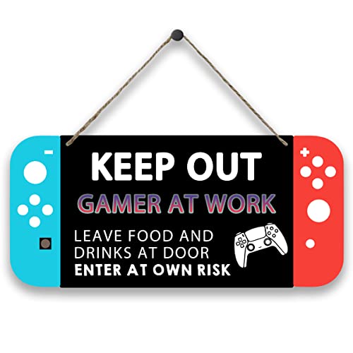 Gaming Zone Wood Sign Plaque, Vintage Gamepad Shaped Wooden Hanging Sign Decor for Arcade Room Game Room Playroom Party Gift for Boy