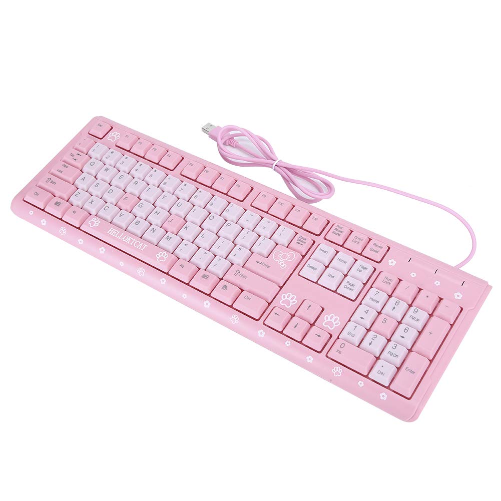 T osuny Wired Ultra-Thin Keyboard, USB, Cute Cartoon, Plug and Play, Pink/Black, Ergonomic, Waterproof for PC/Laptop/Desktop Computer