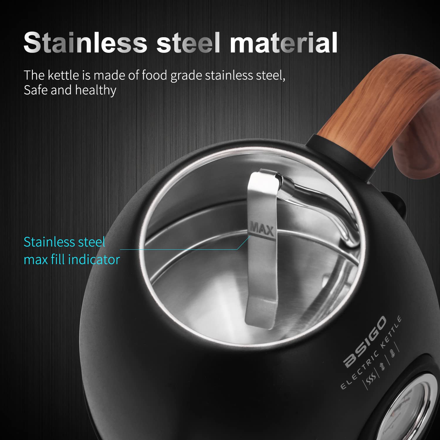 Bsigo Gooseneck Electric Kettle with Thermometer, 100% Stainless Steel for Pour-over Coffee & Tea Kettle, BPA Free, Auto Shut off Anti-dry Protection, Quick Heating Boiling Water, 1000W-0.8L, Black