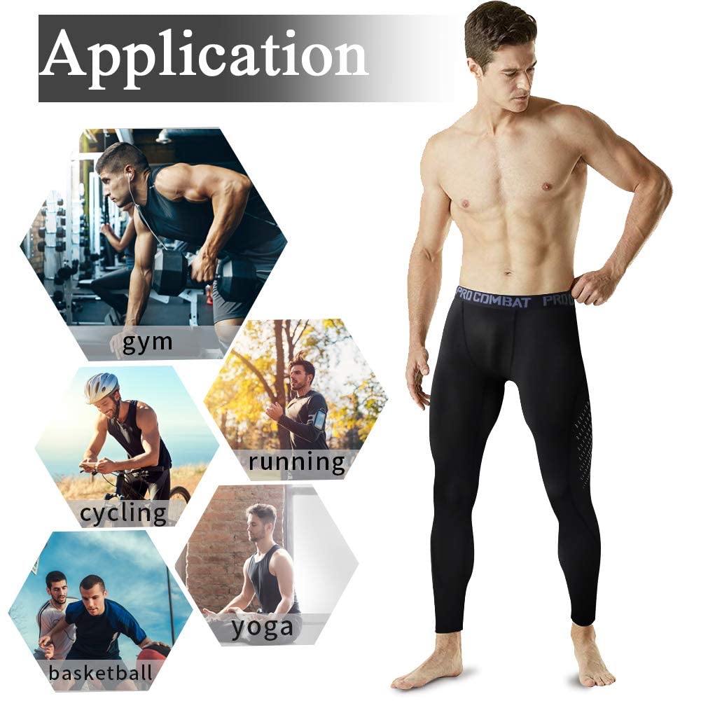3 Pack Men's Thermal Compression Pants, Athletic Running Tights & Sports Leggings, Winter-Gear Base Layer Bottoms (Large) Black