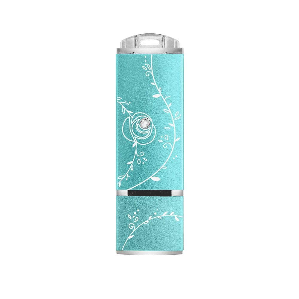 TCELL Natural Beauty 128GB USB 3.0 Flash Drive Decorated with Swarovski Elements Crystal Blue for Women Student Office Gift, Blue USB Stick