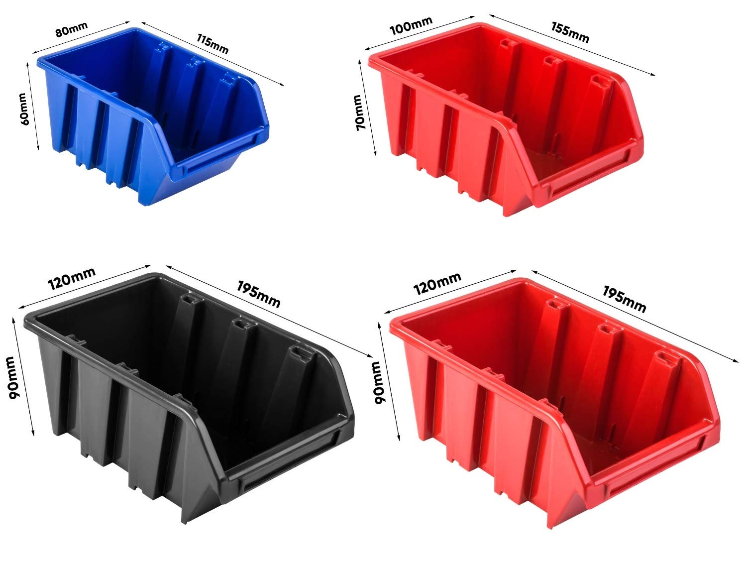 PAFEN Schüttenrega Storage System Workshop Shelving 1728 x 780 mm Wall Shelf with Tool Holder and 64 Stacking Boxes Wall Plates (Red/Blue/Black)
