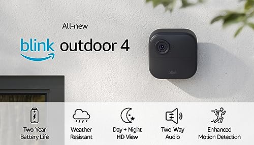 All-new Blink Outdoor 4 (4th Gen) – Wire-free smart security camera, two-year battery life, two-way audio, HD live view, enhanced motion detection, Works with Alexa – 2 camera system