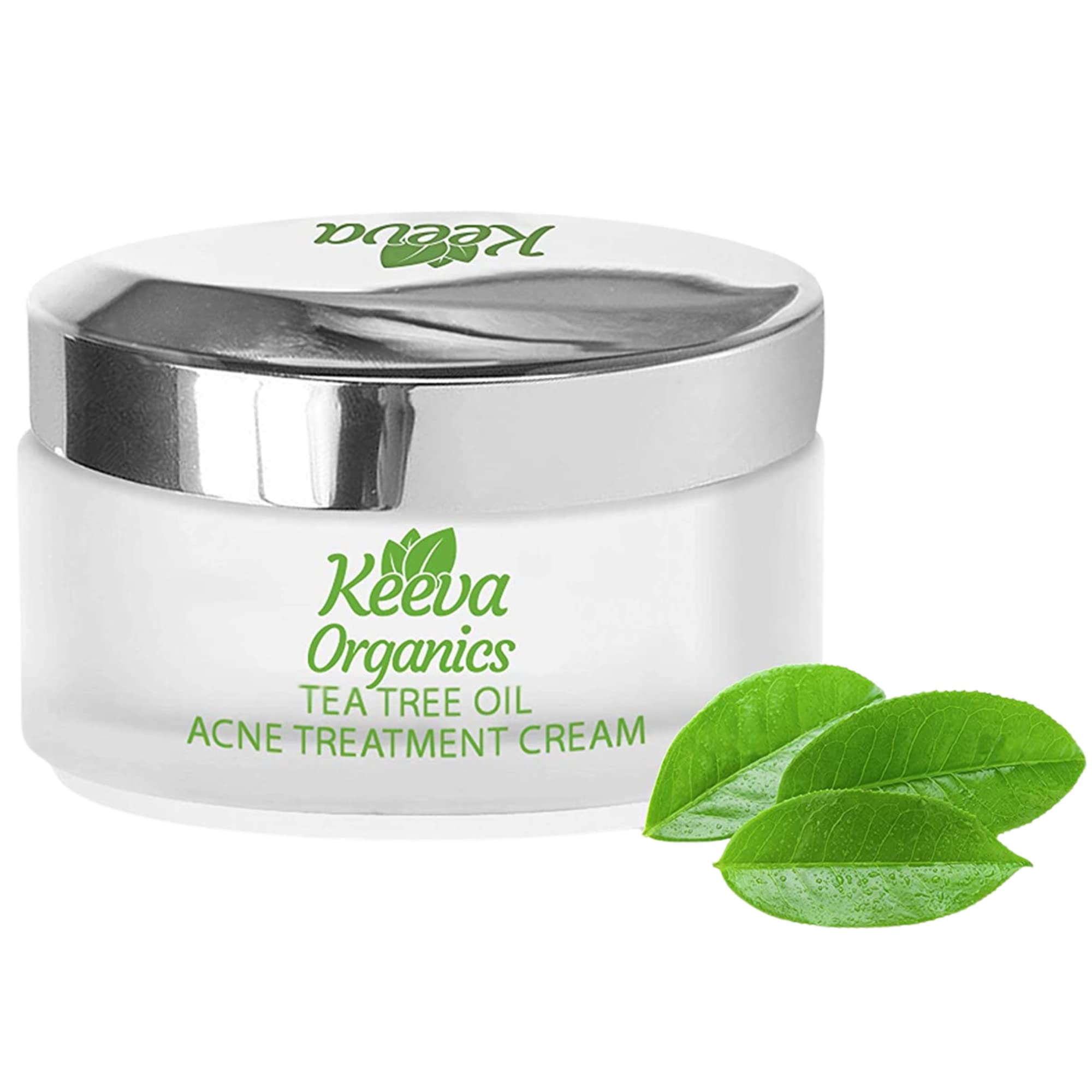 Keeva Organics Acne Treatment Cream With Secret TEA TREE OIL Formula - Perfect For Acne Scar Removal, Fighting Breakouts, Spots, Cystic Acne - See Results in Days Without Dry Skin (1oz)