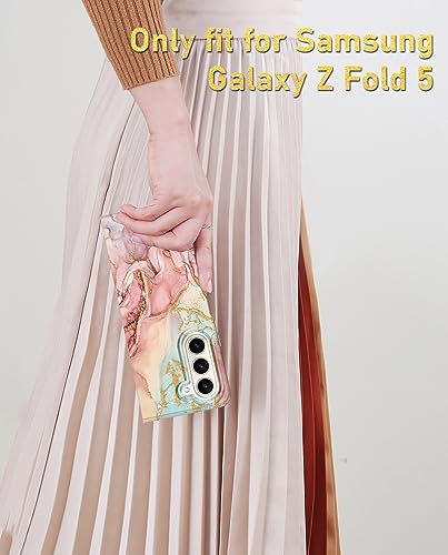 Btscase for Samsung Galaxy Z Fold 5 Case,Built in Front Screen Protector,Gold Glitter Marble Pattern Hard PC Slim Shockproof Full Body Drop Protective Case for Galaxy Z Fold 5 5G (2023), Rose Gold