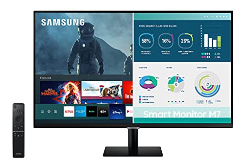 SAMSUNG 32-inch M7 Smart Monitor with Mobile Connectivity, 4K UHD, Remote Access, Office 365 (LS32AM702UNXZA) (Renewed), Black