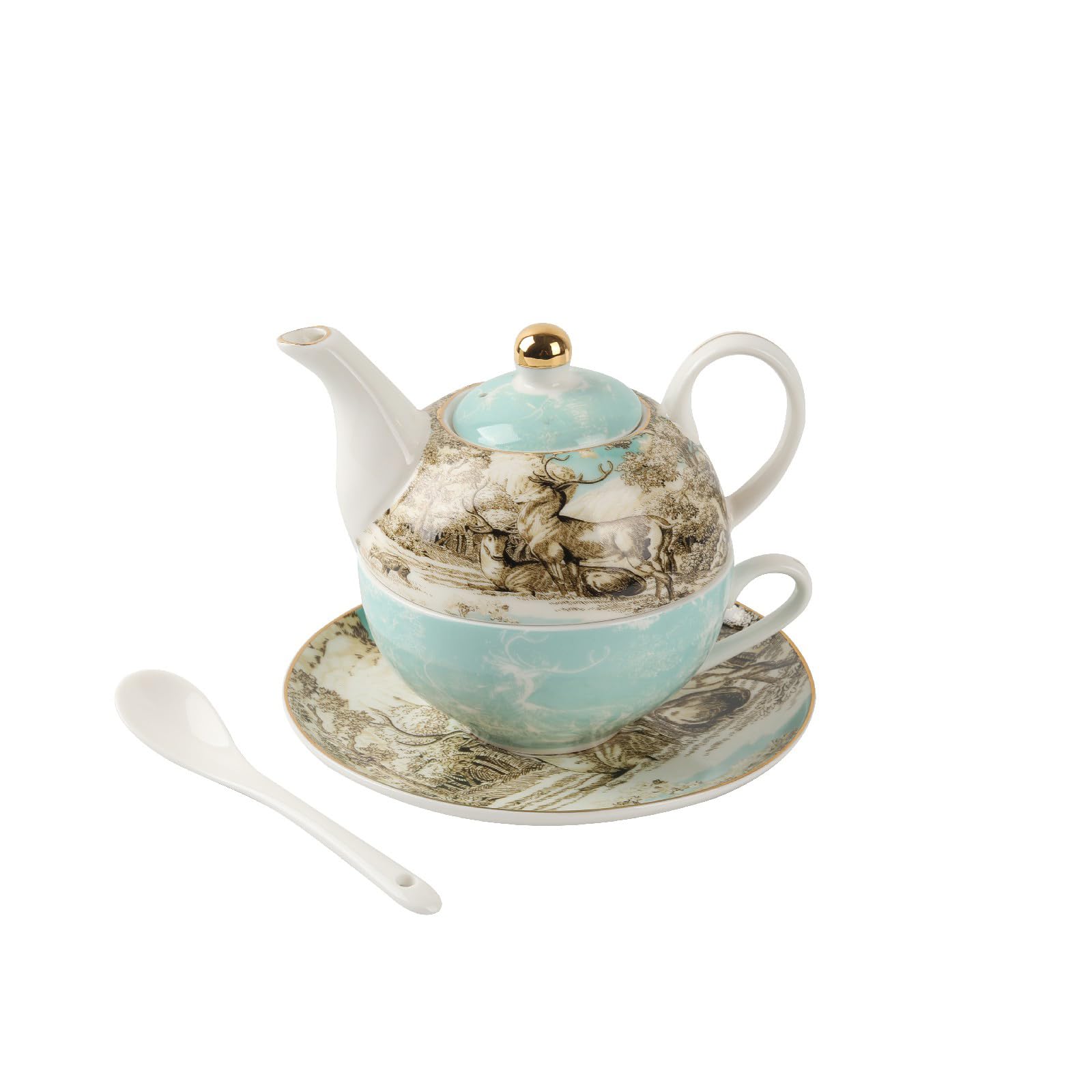 7 Colors Ceramic Tea Kettle Large Floral Colorful Teapot with Handle, Retro Hot Water Cluttered Kettles, No Whistling (Deer)