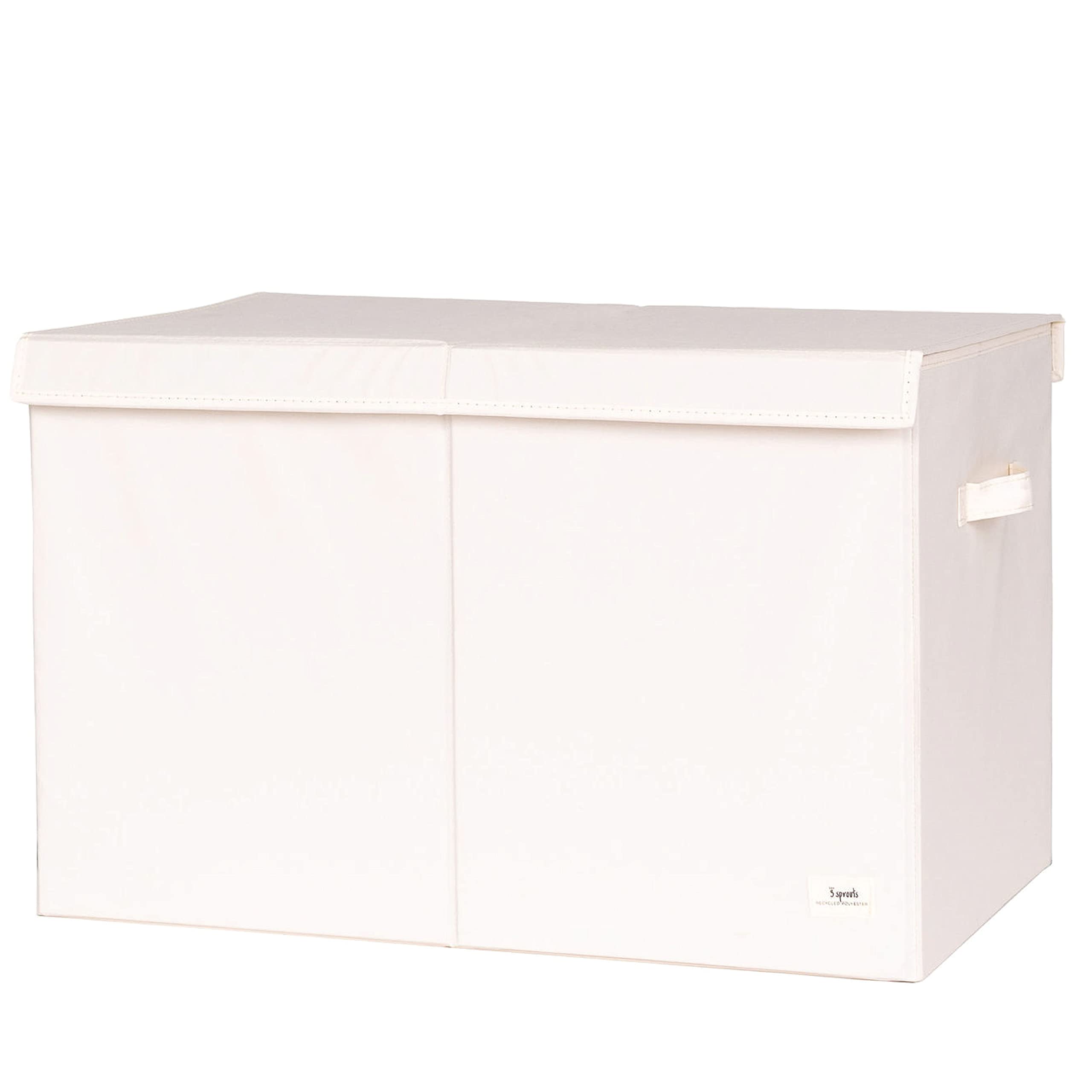3 Sprouts Recycled Fabric Folding Chest Organizer in Cream - Collapsible Storage Basket Container with Lid & Handles