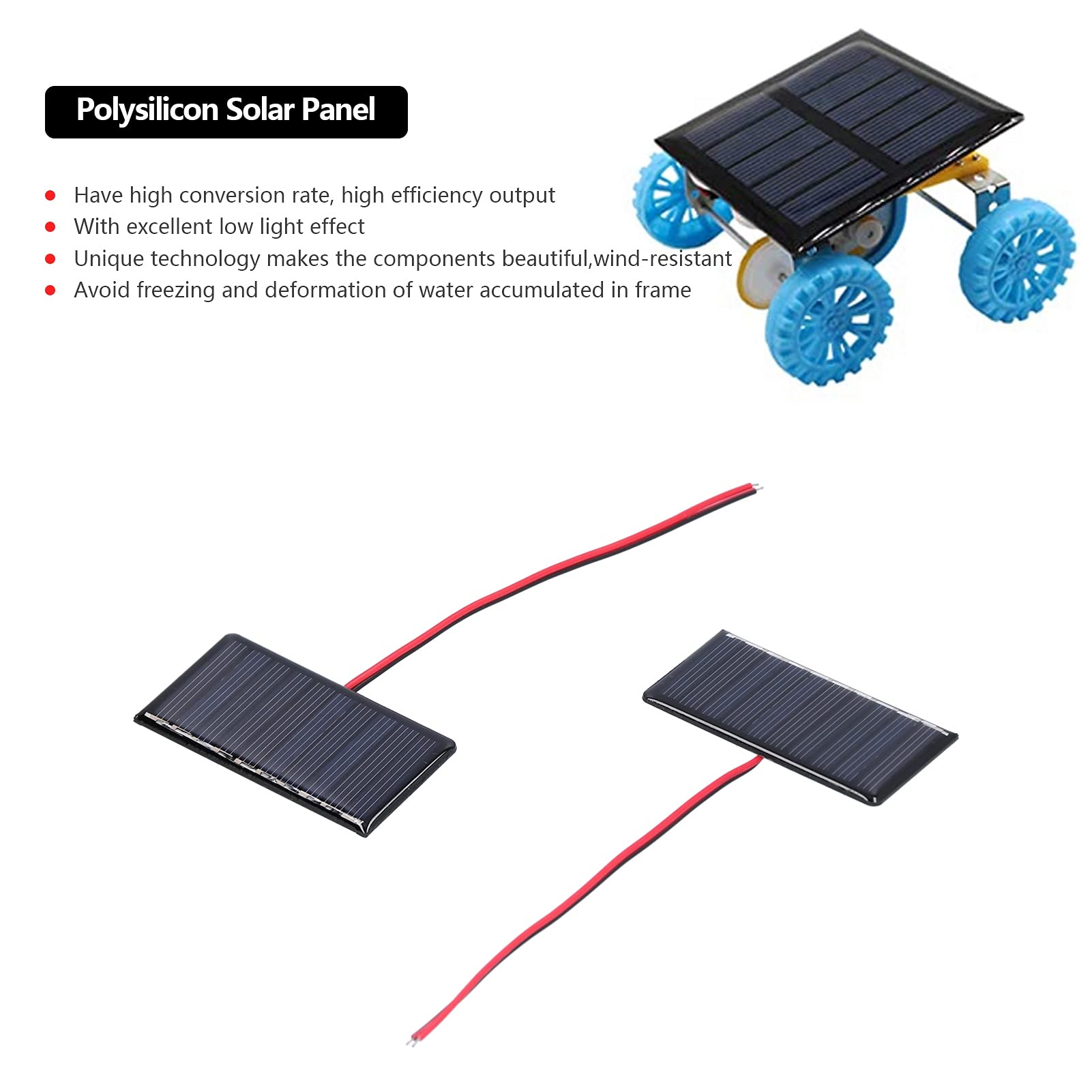 2Pcs Micro Mini Solar Cells, 68x36mm 0.3W 5V Polysilicon Micro Solar Panel Module, Mini Glue Power Solar Panels for All Kinds of Low?Power Electrical Appliances