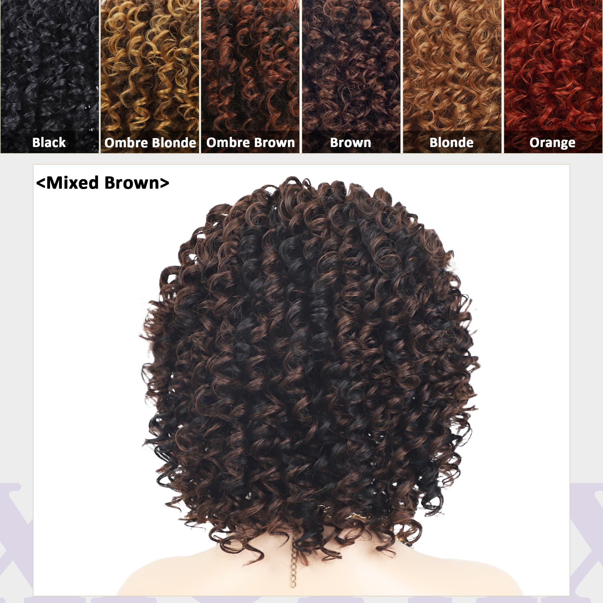 XIUFAXIRUSI XIUFAXIRUSI Short Curly Afro Wigs for Black Women Mixed Brown Kinky Curly Bob Wig with Side Bangs African American Synthetic Full Hair Wig
