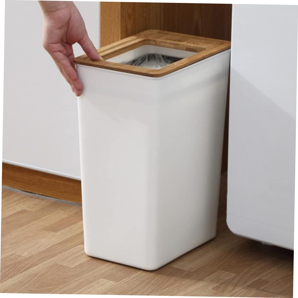 ABOOFAN Kitchen Garbage Cans Japanese Fair Pitcher Storage Bucket Strawberry Decor Bathroom Bin Wood Garbage Container Bin Trash Can Home Decor Trash Basket Wooden Bamboo Cover Desk Office