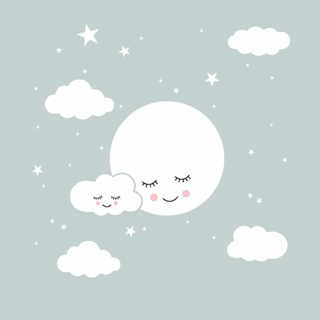 Smiling Moon Stars Clouds Wall Decals Peel and Stick Stickers Art Mural Decor for Home Dorm Party Nursery