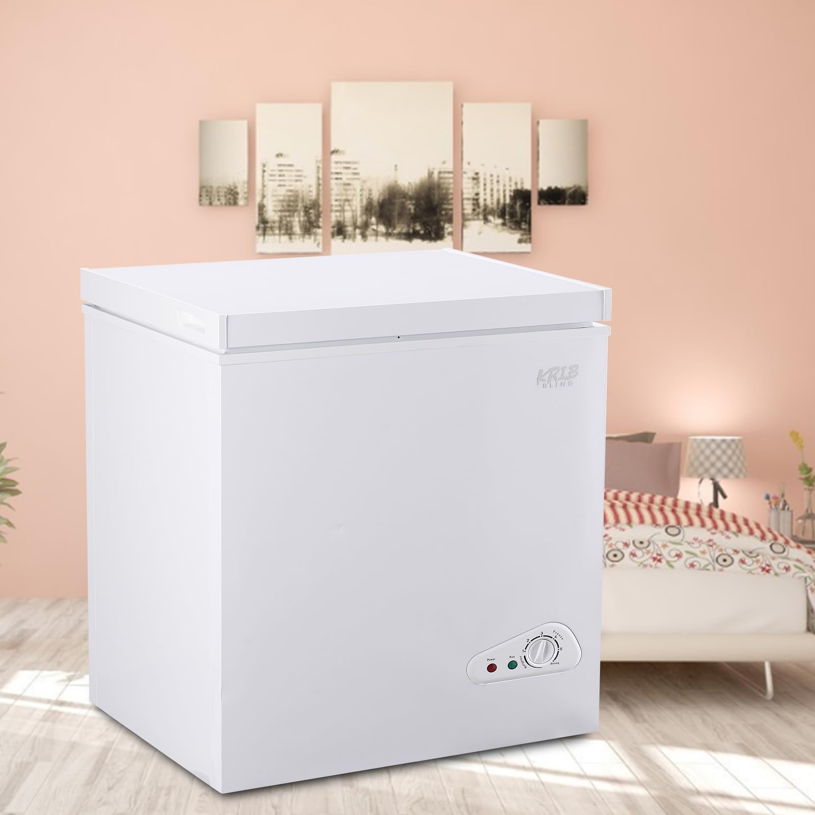 KRIB BLING Chest Freezer with Freezer Basket, 7.0 Cu. Ft Mini Freezer 7 Temperature Levels Thermostat, Top Door Open, Ideal for Home, Kitchen & Office, White