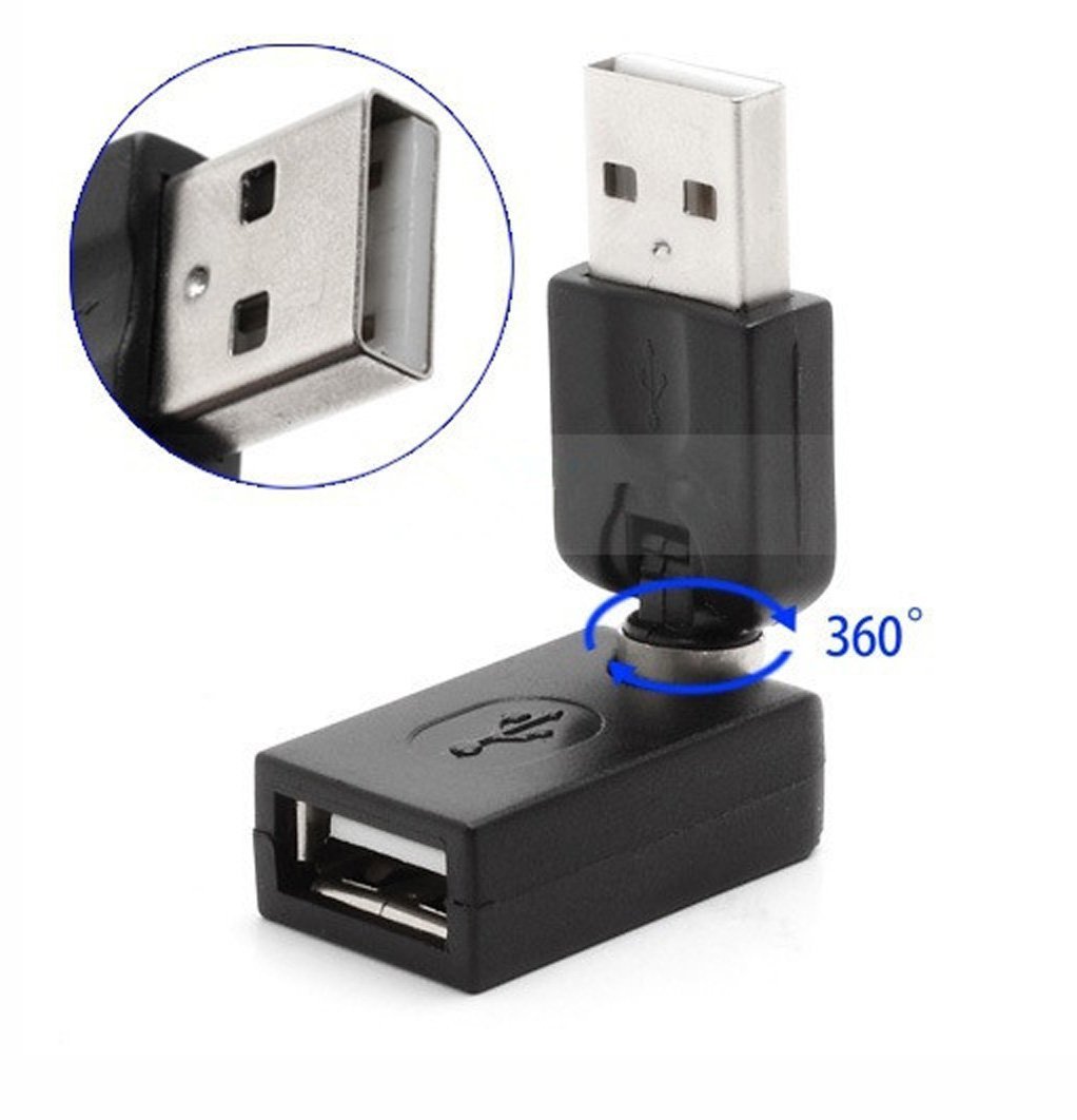 CERRXIAN Rotating and Swivel Twist USB 2.0 Type A Male to Type A Female 360 Degree Rotation Adjustable Right Angle Extension Adapter Convertor (2-Pack,AM-FM)
