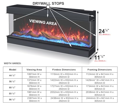 3-Sided Electric Fireplace Heater 80" Smart WiFi- Enabled Electric Fireplace Unit with 251 Color Flames Combinations, 3000/1500Watt Heater Wall Mount & Recessed Fireplace Inserts -Black