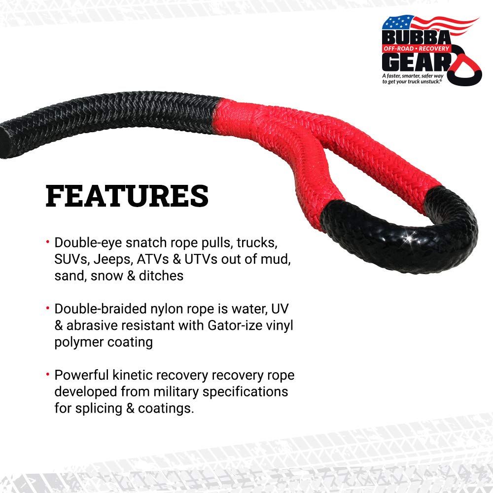 Bubba Rope Power Stretch Recovery Rope, 7/8β x 30 ft. β Heavy-Duty Vehicle Recovery Rope: 28,600 lbs. Breaking Strength - Red