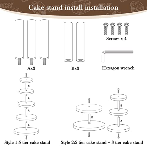 Ayfjovs 5 Tiered Wood Cupcake Stand, Rustic Wood Cake Stand, Wood Dessert Display Stand, Detachable Wood Slices Round Cupcake Tower Holder for Party and Rustic Wedding Decoration