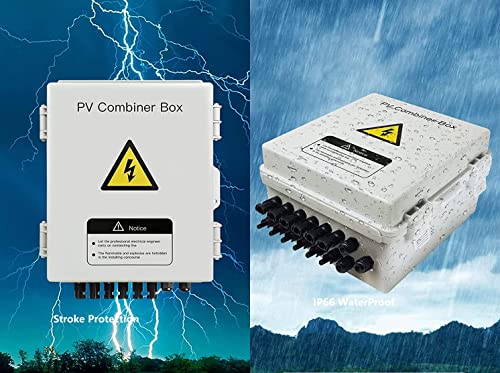 6 String Combiner Box for Solar Panel System, Solar Combiner Box with Lightning Arrest 63A Circuit Breaker 15A Rated Current Fuse IP66 Waterproof