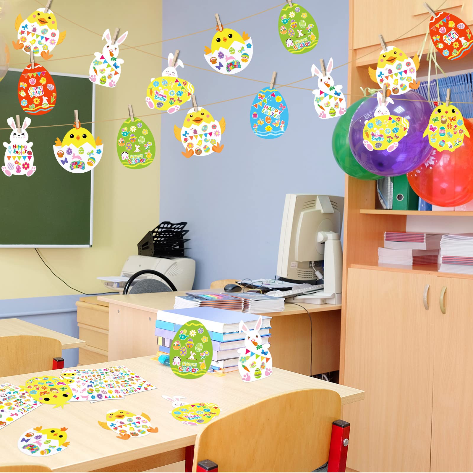 chiazllta 36Packs Easter DIY Craft Kit Stickers Set for Kids Eggs Bunny Chicks Easter Paper Craft Kit for Home Preschool Classroom Game Activities