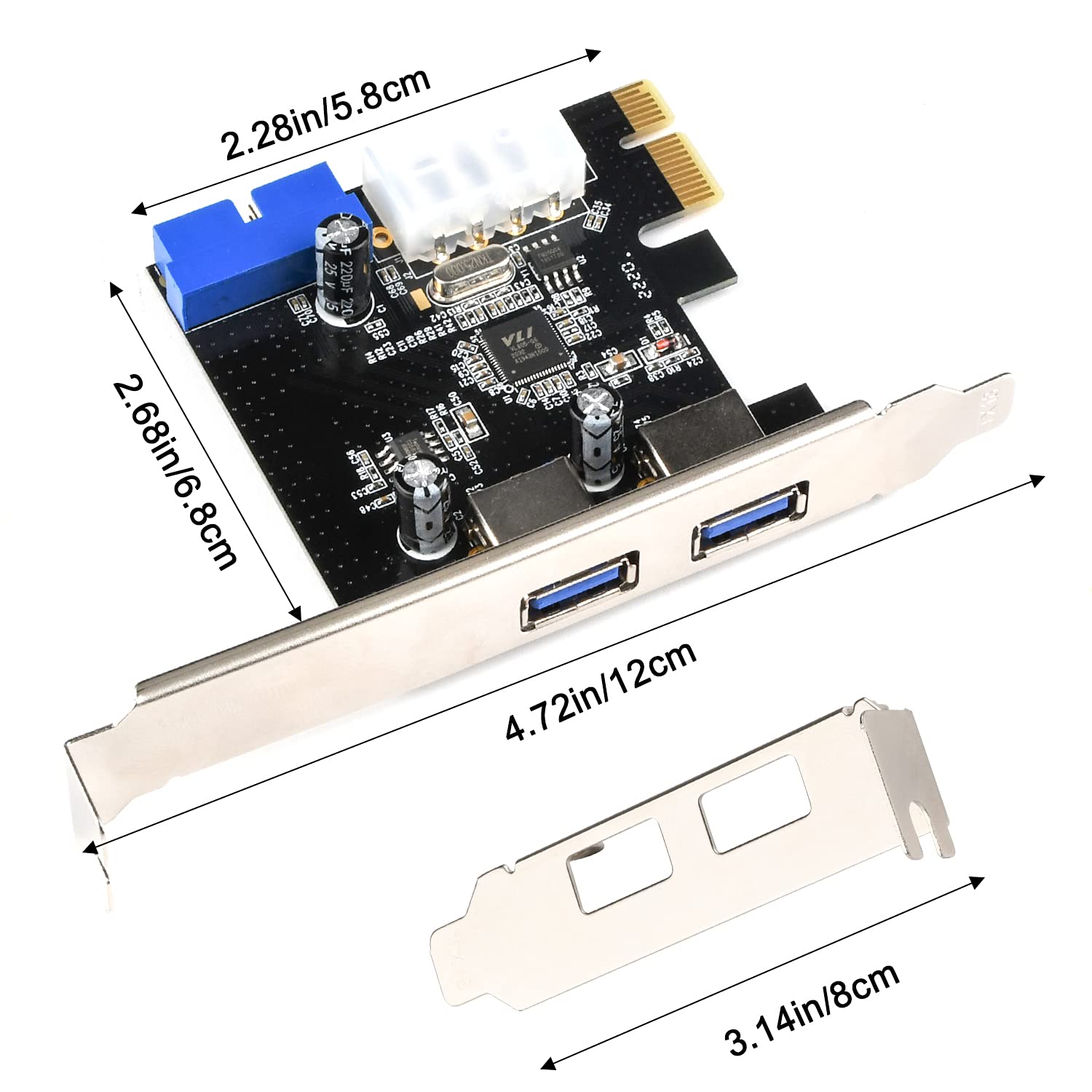 2 Port PCIE Expansion Card, Aideepen 2 Ports PCI-E to USB 3.0 Expasion Card with 4-Pin & 20 Pin Control Card Adapter PCI Express Controller Hub for Windows