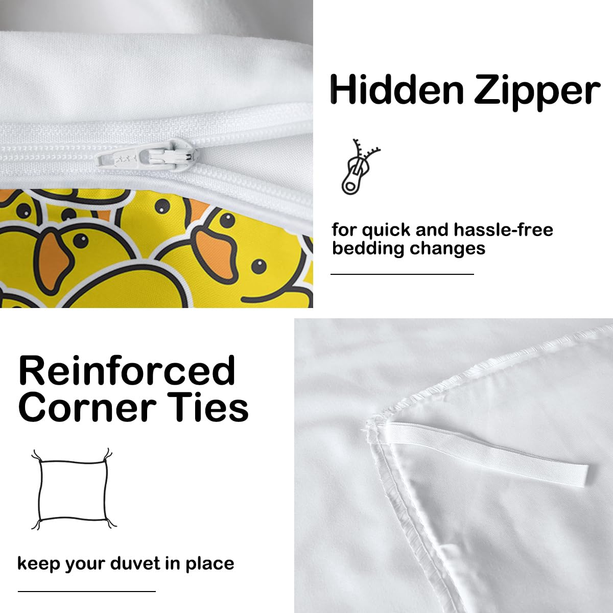 ARIGHTEX Duvet Cover Sets Yellow Rubber Duck Pattern Bedding Sets 3 Pieces Cute Comforter Cover Set Super Soft Bedspread for Kids Teens Adults (Queen)