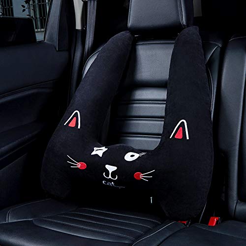 Kids Car Pillow with Head and Neck Support | Adjustable with Seatbelt | Soft and Snug Car Headrest Pillow | Best for Children When Traveling - Black Suede