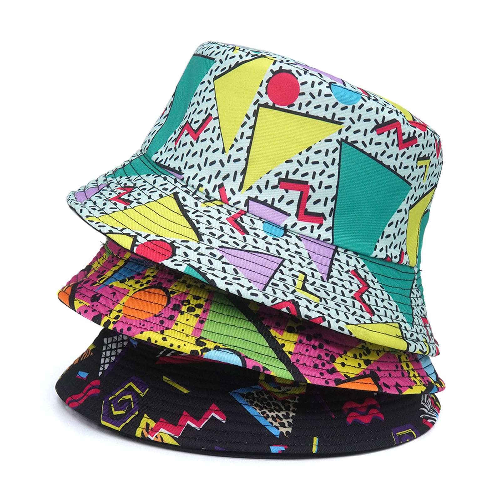 3 Pcs Retro 80s 90s Bucket Hats 3D Print Funny Trucker Hats Retro Hats for Men Women Beach Disco Party Hip Hop Hat Accessories