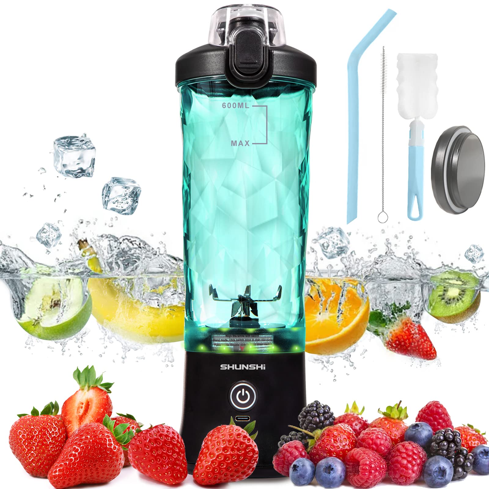 2 Portable Blender, Personal Size Blender for Shakes and Smoothies with 6 Blades Mini Blender 20 Oz for Kitchen,Home,Travel(White+Black)