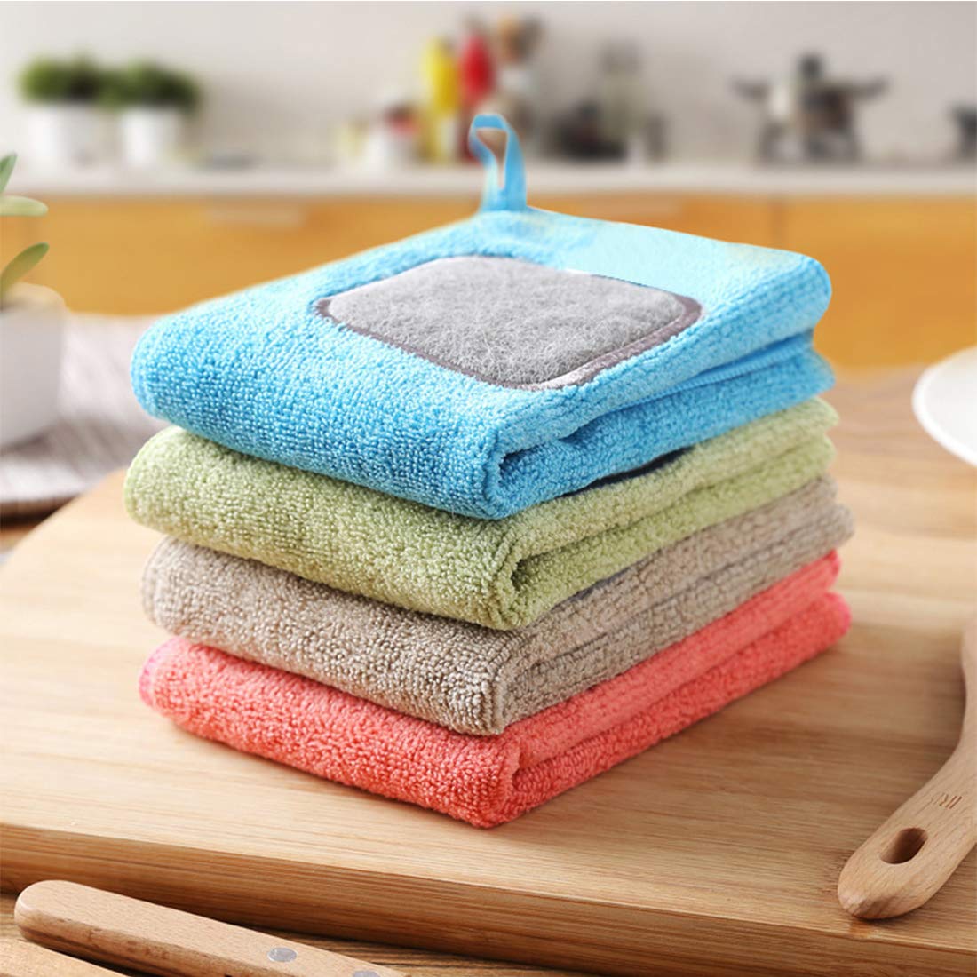 2PCS Microfiber Kitchen Dish Towels Cloths with Hanging Hoop, Cleaning Cloth High Absorbent Dish Clothes for Washing Dishes(Grey)