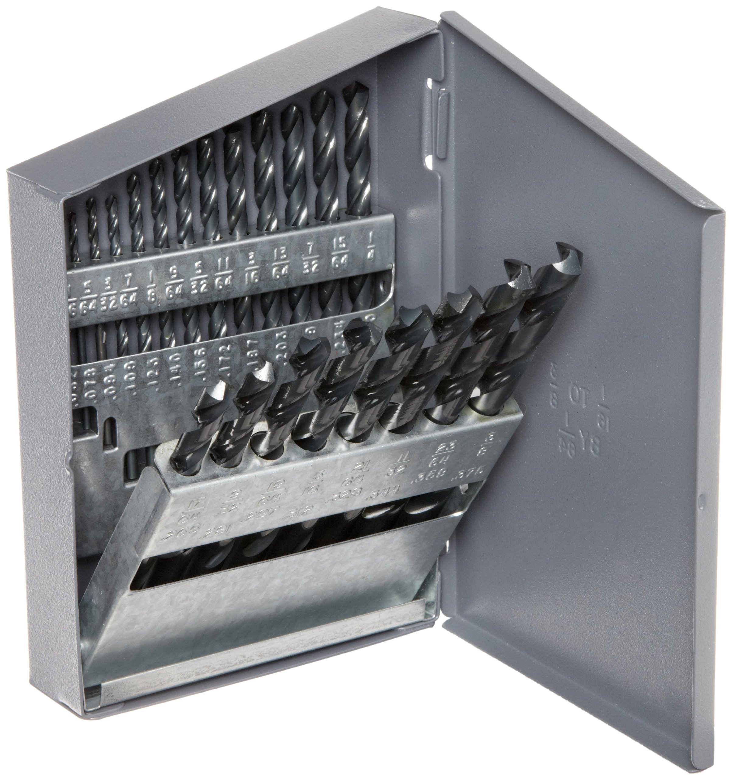 Chicago Latrobe - 57712 150 Series High-Speed Steel Jobber Length Drill Bit Set with Metal Case, Black Oxide Finish, 118 Degree Conventional Point, Inch, 21-piece, 1/16" - 3/8" in 1/64" increments