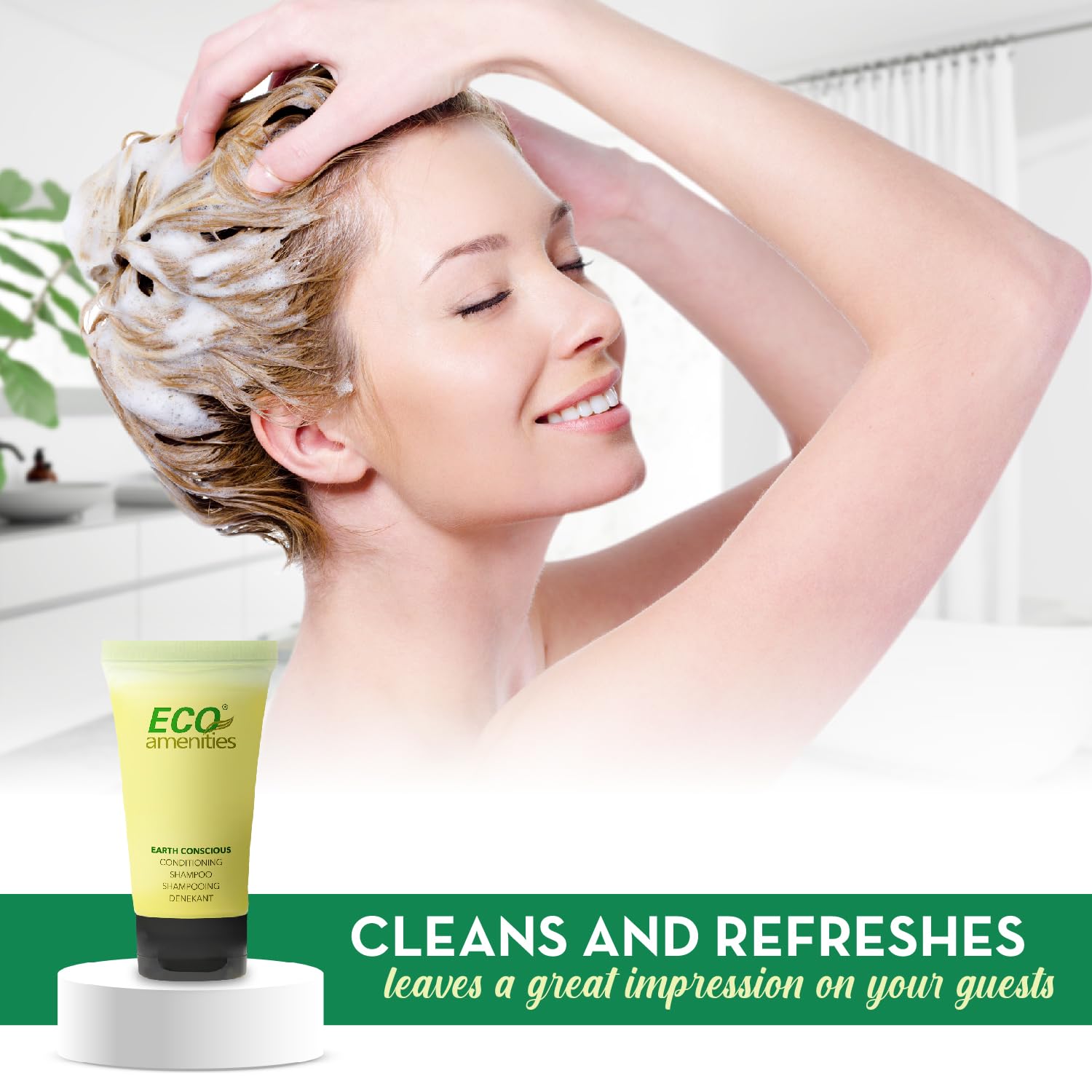 Eco Amenities Travel Size Shampoo and Conditioner Sets - 2 in 1 Hotel Shampoo and Conditioner Supplies for Guests - Refreshing Bulk Travel Size Toiletries - 22ml (0.75fl oz), 72 pack, Green Tea Scent