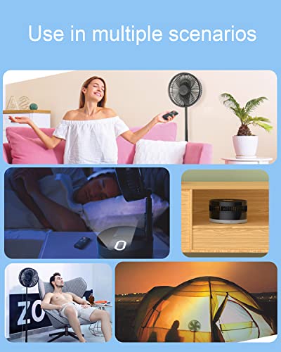 Foldable Fan Foldaway Oscillating with Remote Control, 10800mAh Battery Operated Fan, Portable Standing for Outdoor, Courtyard, Beach,Travel, Room,4 Speeds, with Timer night light (Black)