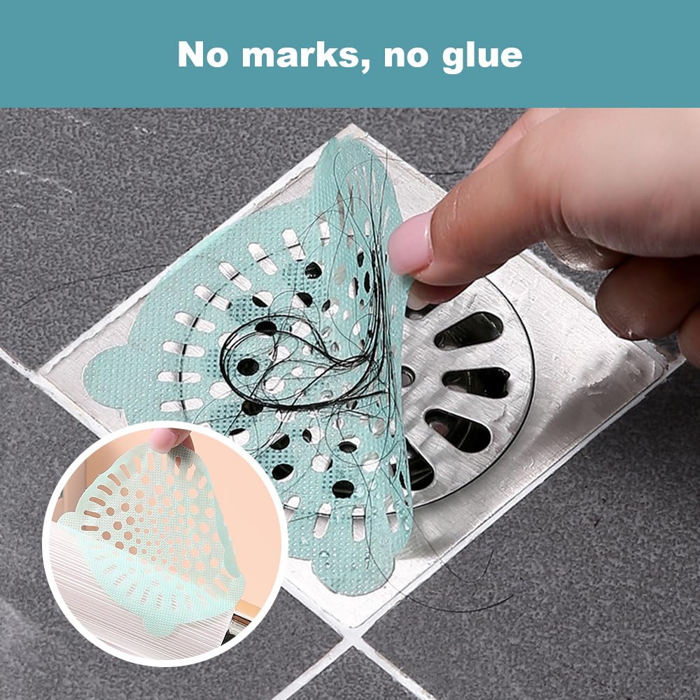 50 PCS Disposable Hair Drain Stickers, 2024 Upgrade Disposable Self-adhesive Floor Drain Stickers, Shower Drain Covers Protector Hair Catcher Mesh Stickers for Shower Kitchen Bathroom Bathtub (150)
