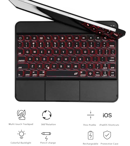 LENRICH Keyboard Case for iPad Air 11 inch M2 2024,Mulit Touchpad Backlight for iPad Pro 11-inch 4th/3rd/2nd/1st/iPad Air 5th/4th Generation 10.9 inch 360 Swivel Rotatable Thin Light Cover