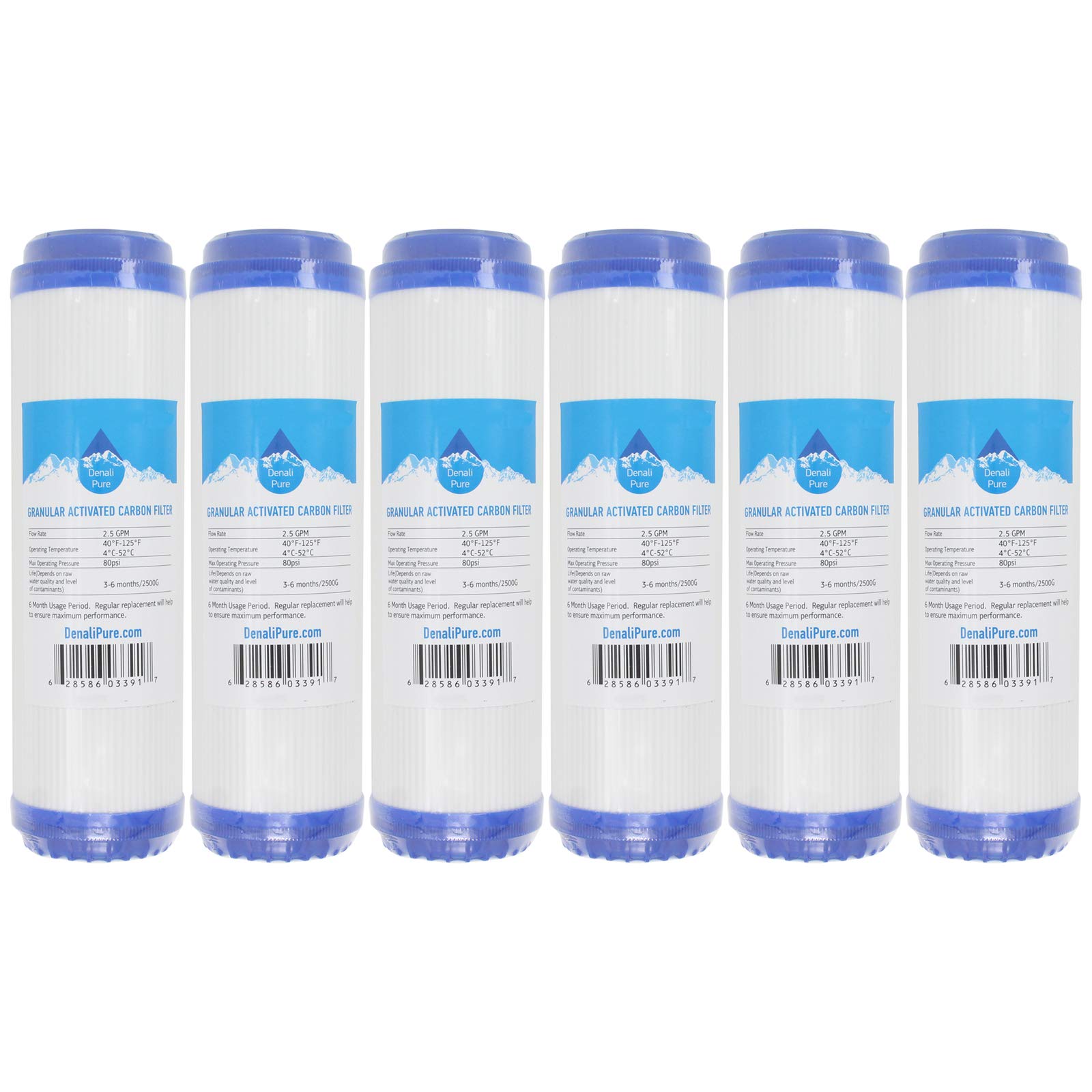 6-Pack Replacement for Aqua Pure SST1HA Granular Activated Carbon Filter - Universal 10-inch Cartridge Compatible with Aqua Pure SST1HA Industrial Grade Water Filter - Denali Pure Brand