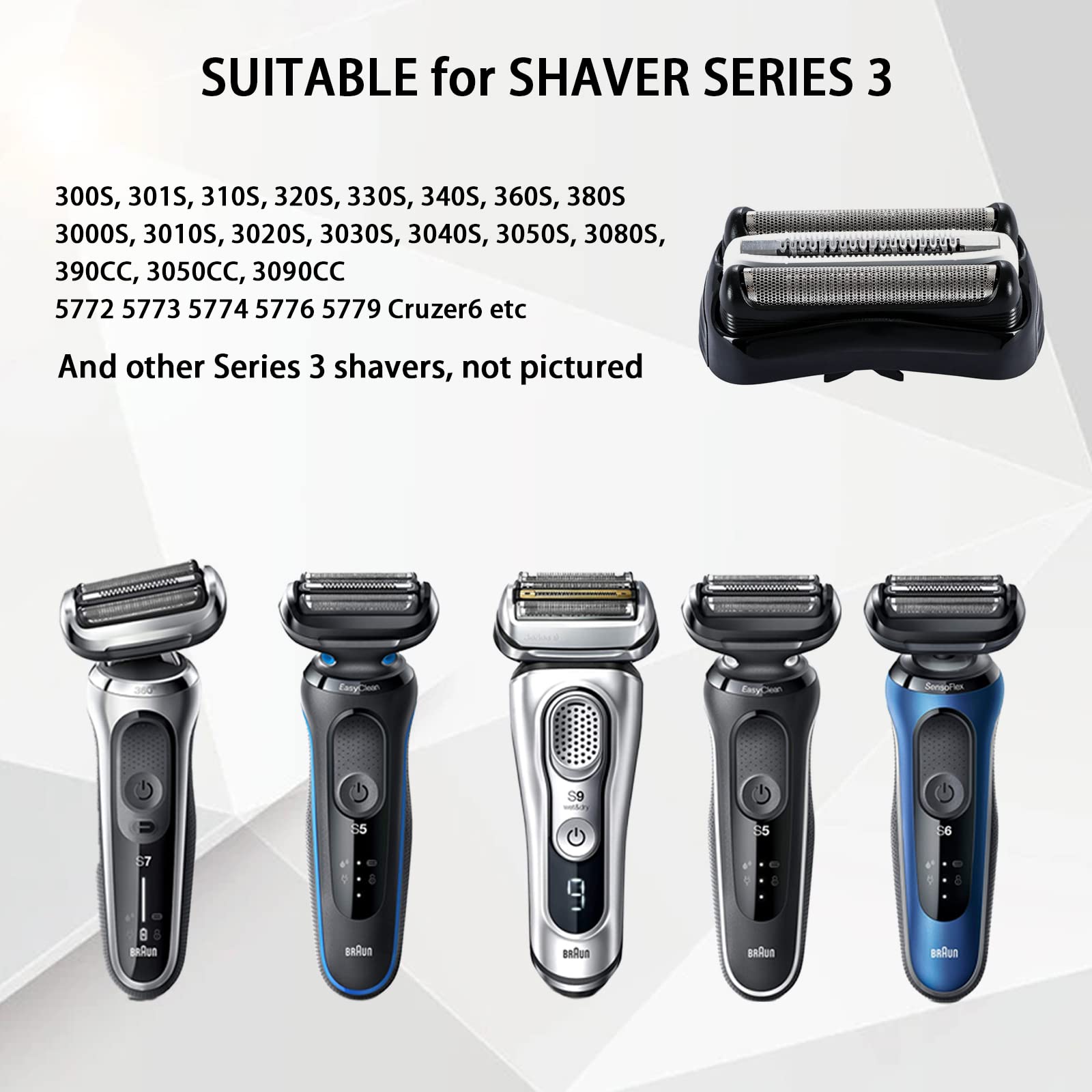 32B Shaver Replacement Heads Compatible with Braun Series 3 Electric Razor, Replacement Foil and Cutte
