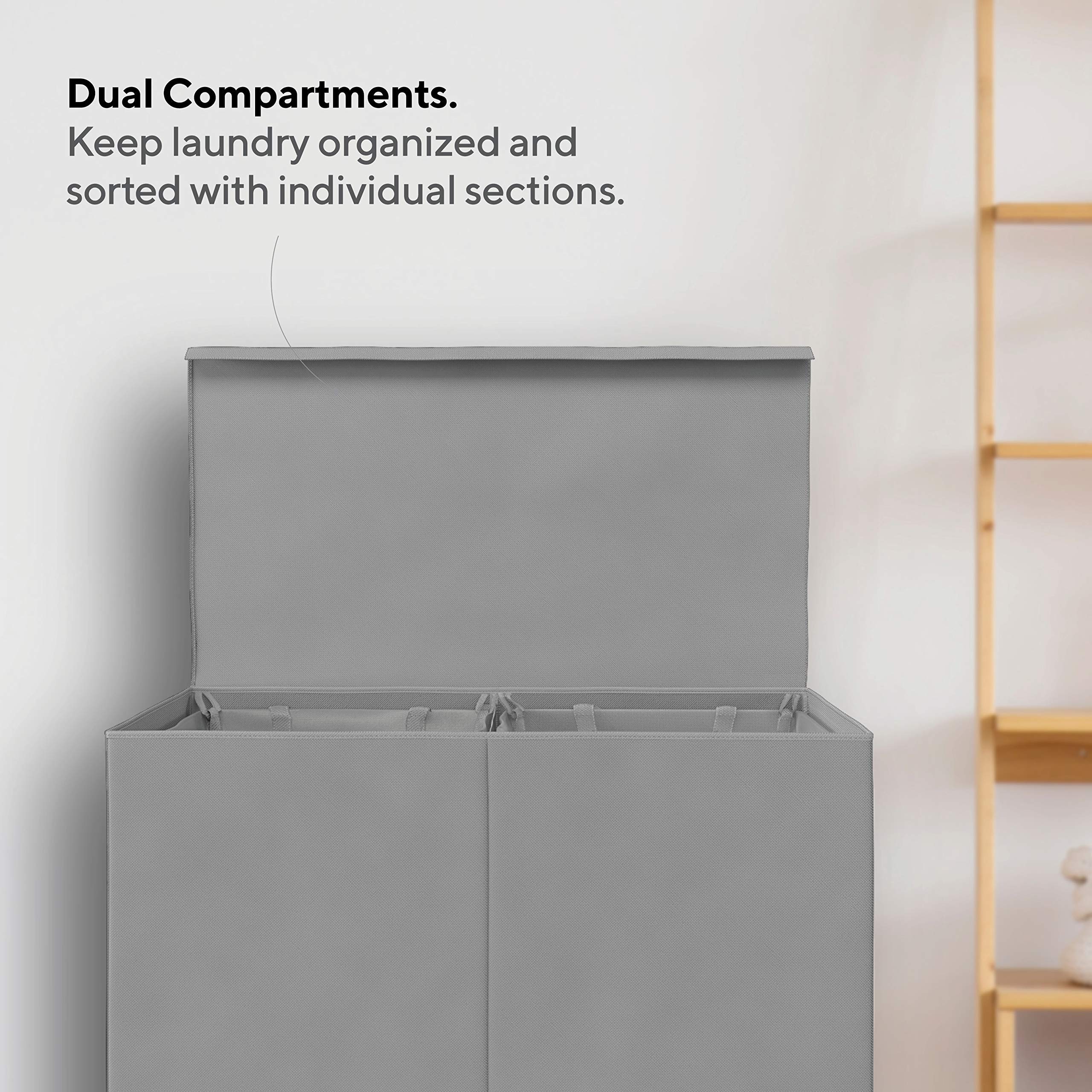 Mindspace Double Laundry Hamper with Lid and Removable Mesh Bags - Woven Canvas Laundry Basket Organization for Bathroom, Bedroom, Kids, Baby - Cool Gray, Oxford Collection