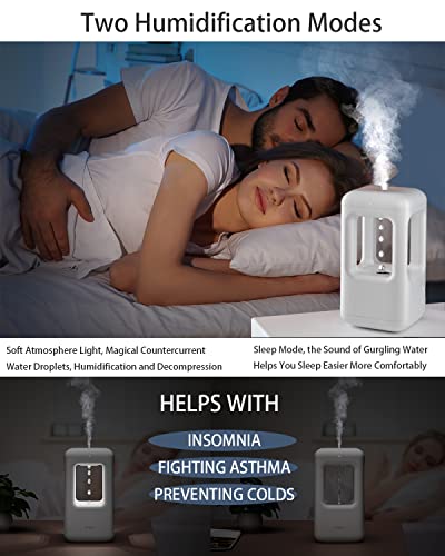 Cool Mist Humidifier Anti gravity Water Droplet Countercurrent Retard Pressure Anxiety 500ml Humidifier for Bedroom Easy to Clean Quiet Energy-Saving Automatic Shutdown Power-off Protection⌠(White)