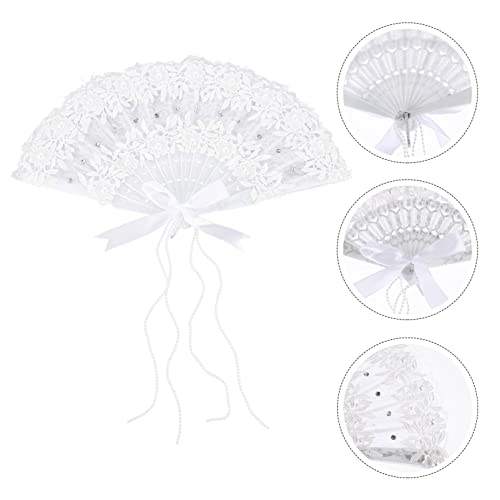 FOMIYES Lace Peal Fan Folding Hand Fans Wedding Bride Fan Dance Fan Decorative for Performance Wedding Dancing Church Party