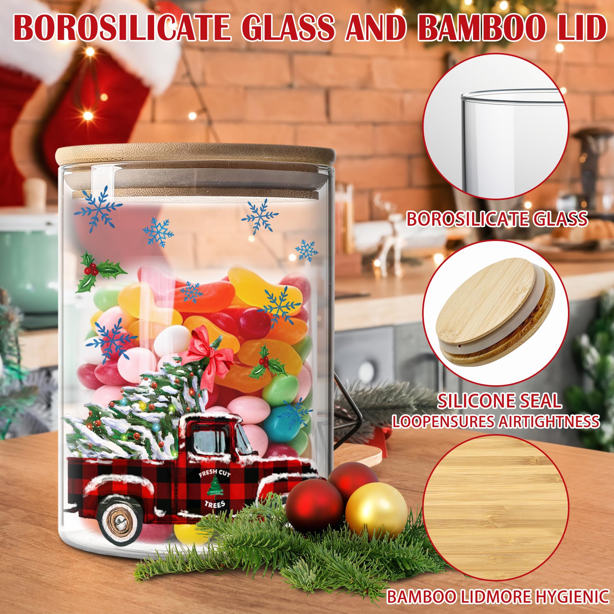 3-Pack Buffalo Plaid Christmas Canister Sets with Airtight Lids - Kitchen Counter Decor Gifts