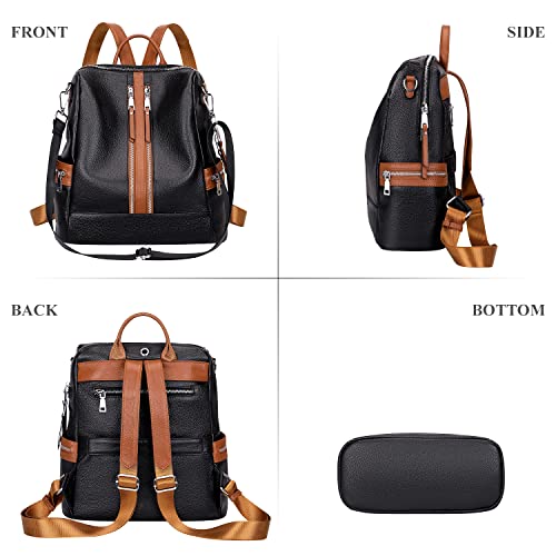 ALTOSY Genuine Leather Backpack Purse for Women Convertible Shoulder Bag Crossbody Bag with Laptop Compartment(S77 Black/Brown)