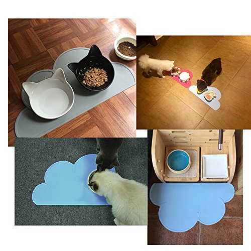 DesignSter Pet Food Mats–Dog Cat Feeding Mat Top Grade Cloud Silicone Pad Anti-Slip Waterproof Anti-Slip Bowl Placemat (Blue)