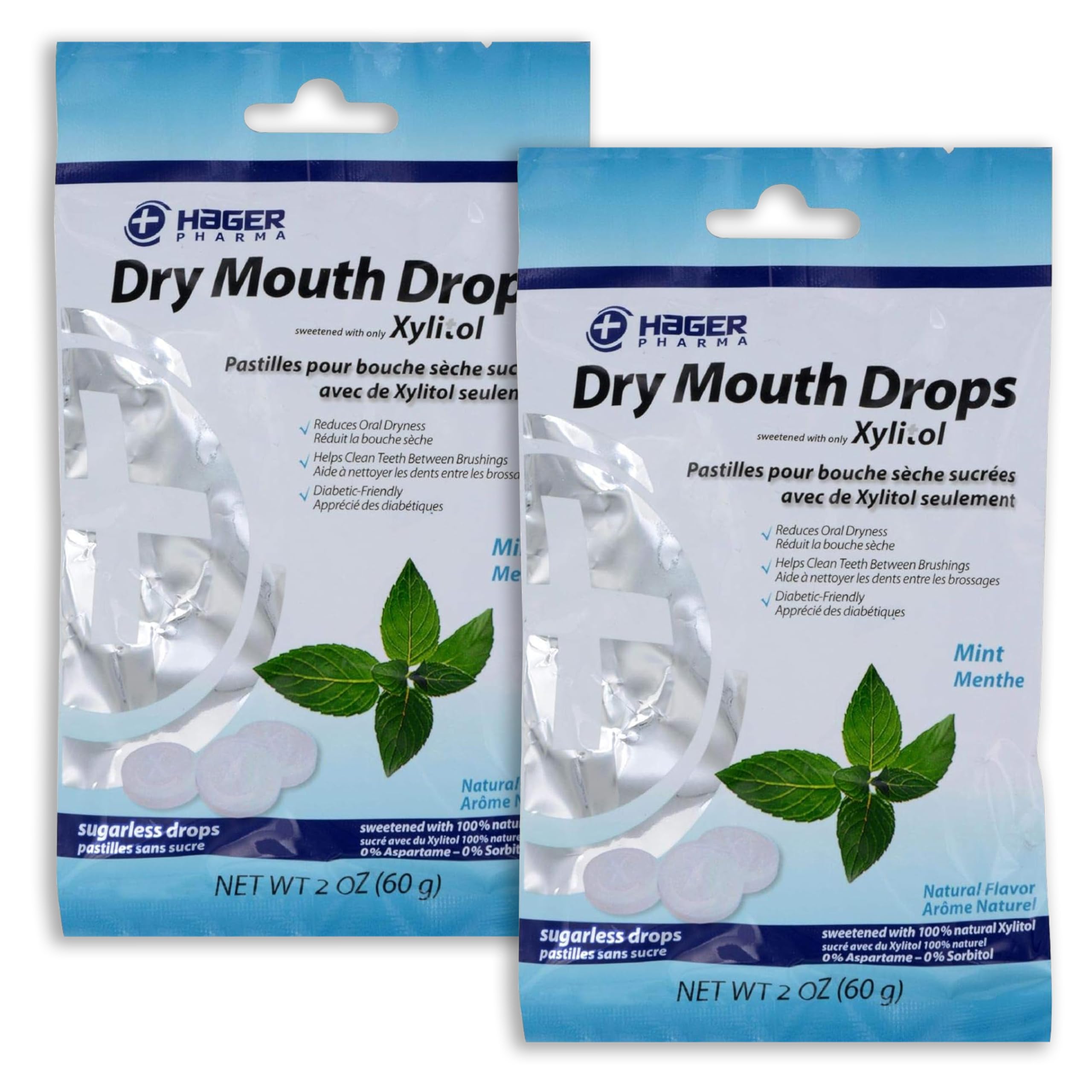 Hager Pharma Dry Mouth Drops - Mint - Gluten Free - 2 oz (Pack of 2)