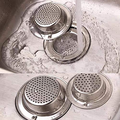 2Pcs Kitchen Sink Strainer Food Catcher Stainless Steel, Sink Strainers for Kitchen Sink Garbage Disposal, Kitchen Sink Drain Strainer Basket, Sink Drain Filter Cover Stopper with Handle Large Rim