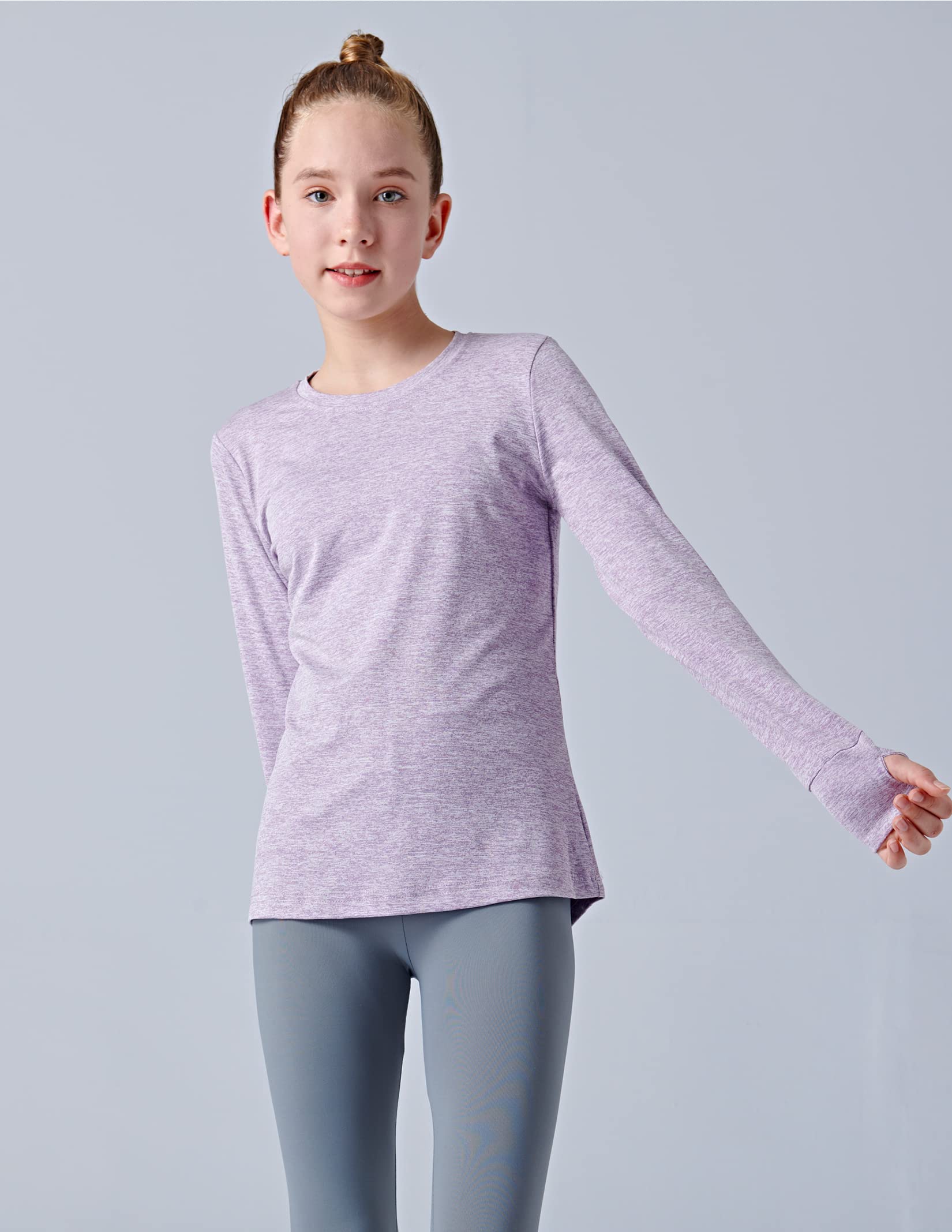 3 Pack: Youth Girls Long Sleeve Shirts Active Dry Fit Athletic Performance Clothes Kids Teens Sports Tees with Thumbholes (Set 1, Small)