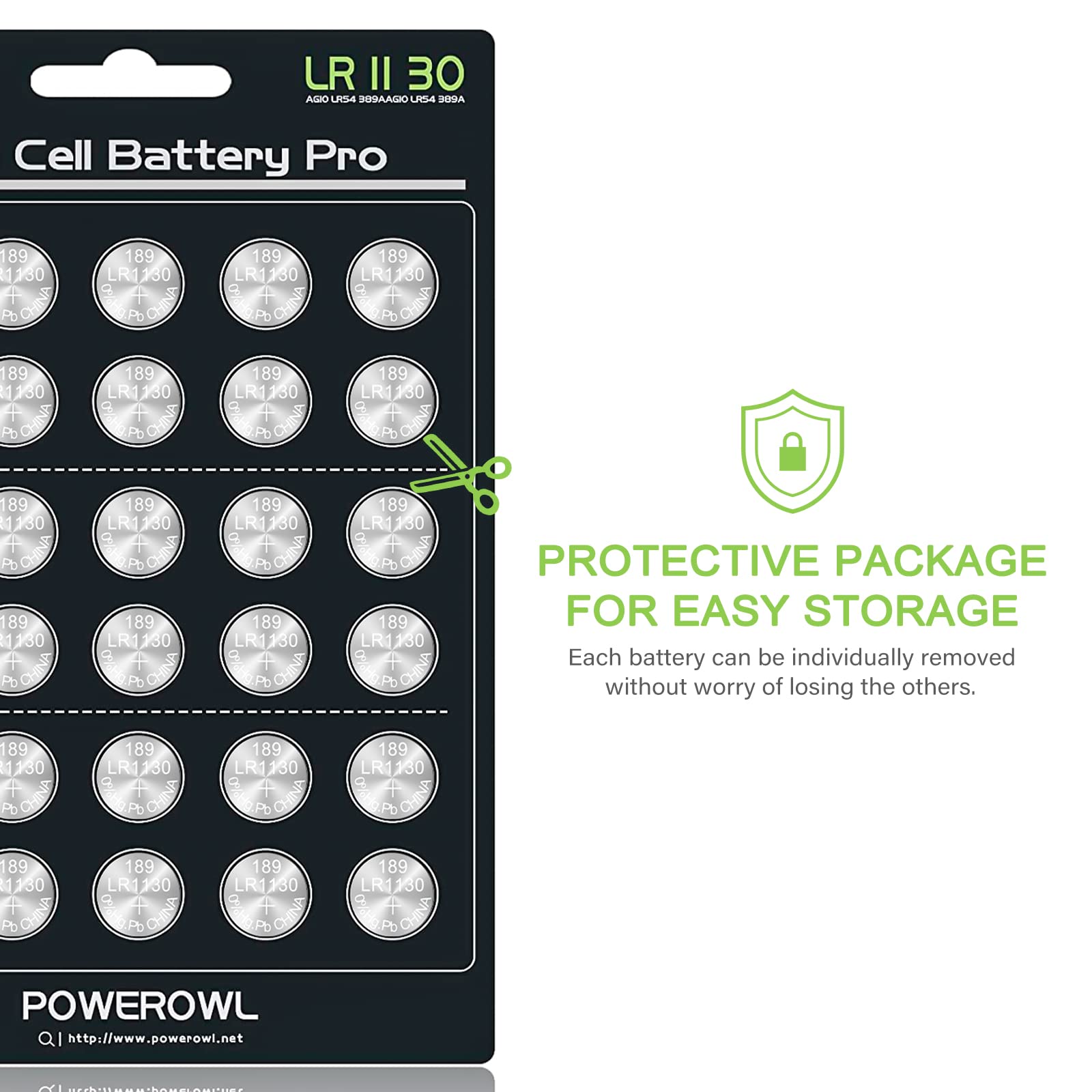POWEROWL High Capacity LR1130 AG10 Batteries 30 Pack, SG10 389 189 Premium Alkaline Battery 1.5V Button Coin Cell Batteries