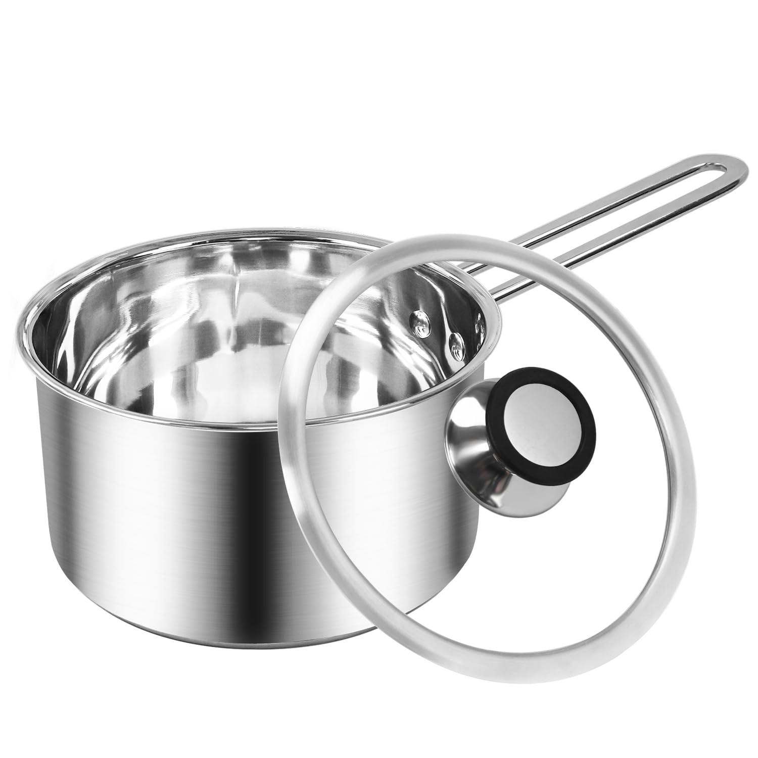 3 Quart Saucepan with Lid, Bakpoco [Clad Bonded] Stainless Steel Pot for Cooking/Boiling, Non-toxic Pasta/Milk/Sauce Pan Small Stockpot with Glass Lid, Dishwasher-Safe Induction Cookware