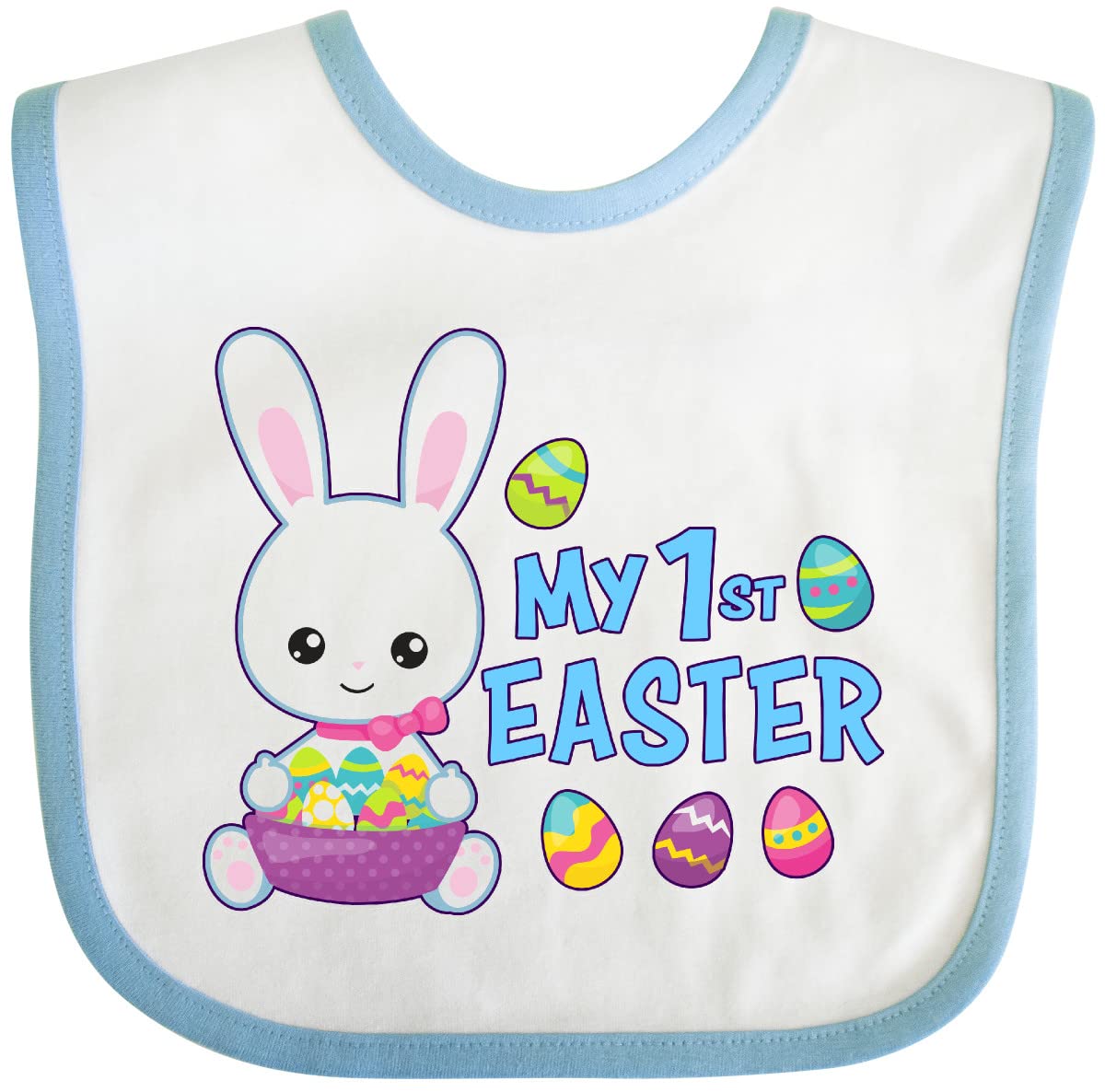 inktastic My 1st Easter with Bunny and Easter Basket Baby Bib White and Blue 2eb3f